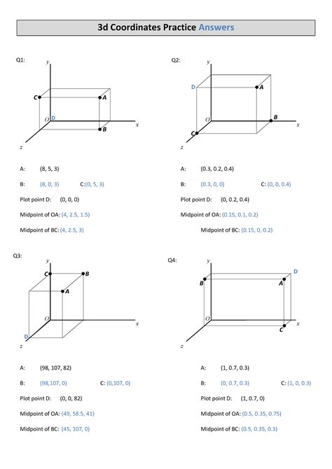 3d Coordinates More Practice Answers 3d Coordinates Practice Answers A 8 5 3 A 0 0