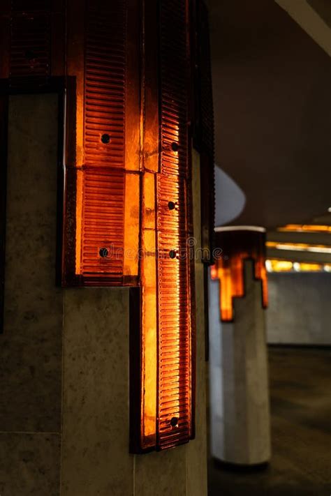 Lighting Of Columns In The Underpass Orange Lighting Decorative