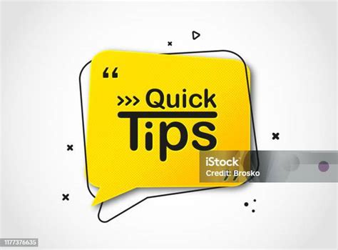 빠른 팁 유용한 트릭 도구 설명 웹 사이트에 대한 힌트 유용한 정보와 다채로운 배너 솔루션의 아이콘 조언 하프톤 효과와 배경에 검은 색 텍스트와 노란색 음성 거품 Brand