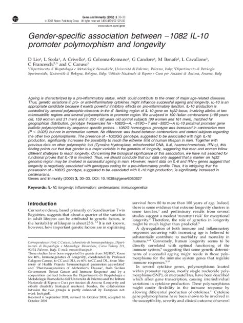 Pdf Gender Specific Association Between −1082 Il10 Promoter