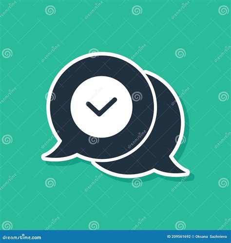 Blue Check Mark In Speech Bubble Icon Isolated On Green Background