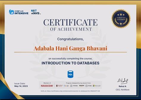 Adabala Hani Ganga Bhavani On Linkedin Nxtwave Certification Ccbp