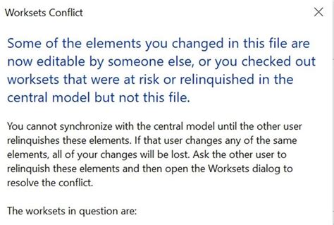 resolve at risk worksets warning on revit model open