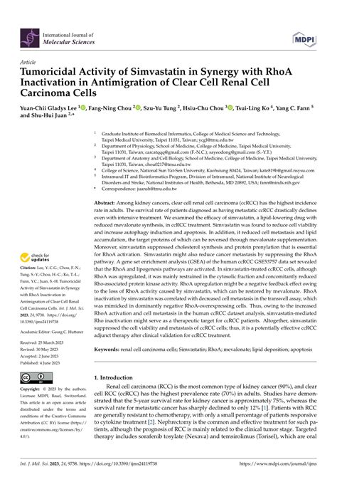 Pdf Tumoricidal Activity Of Simvastatin In Synergy With Rhoa