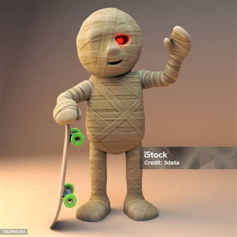 스케이트 보드를 들고 만화 3d 이집트 미라 괴물 3d 그림 3차원 형태에 대한 스톡 사진 및 기타 이미지 3차원 형태 건강관리와 의술 공포 무서움 Istock