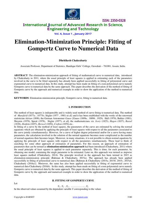 Pdf Elimination Minimization Principle Fitting Of Gompertz Curve To