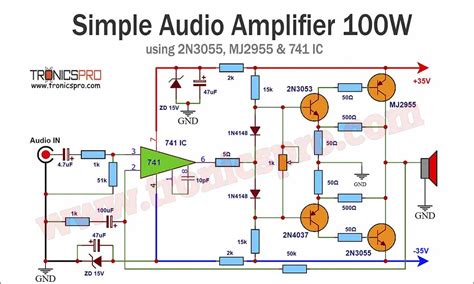 Simple Audio Amplifier Circuit Using 2n3055 100w Tronicspro
