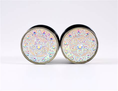 Gauges Plug Earrings White Mandala Flower 34 In 78 In 1 In Etsy