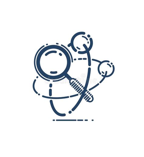 Magnifying Glass And Atom Vector Simple Linear Icon Science Physics Line Art Symbol Research