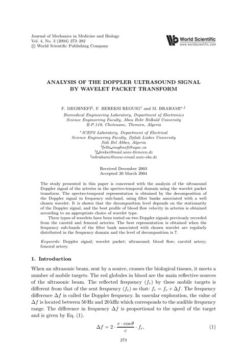 Pdf Analysis Of The Doppler Ultrasound Signal By Wavelet Packet Transform
