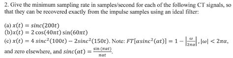 solved 2 give the minimum sampling rate in samples second