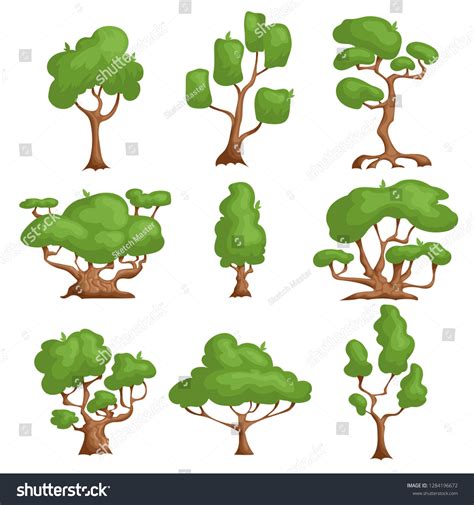 Cartoon Trees Set Different Types Plants Stock Vector Royalty Free Shutterstock