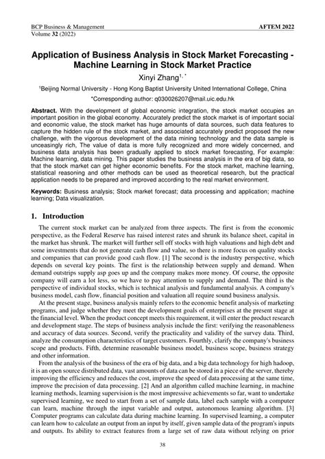 Pdf Application Of Business Analysis In Stock Market Forecasting Machine Learning In Stock
