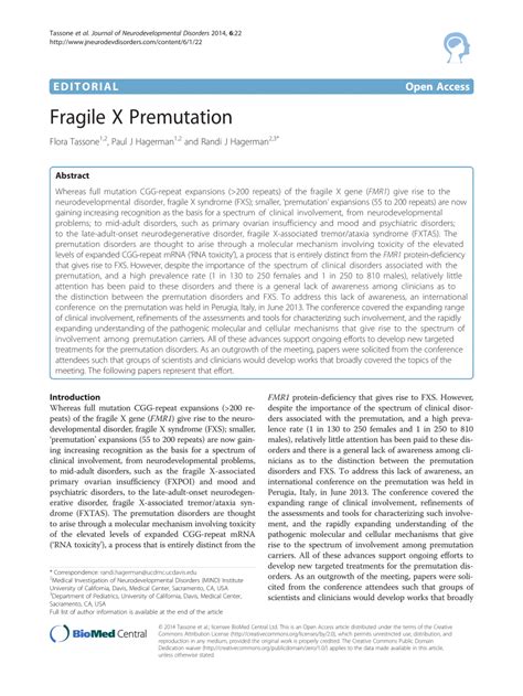 Pdf Fragile X Premutation
