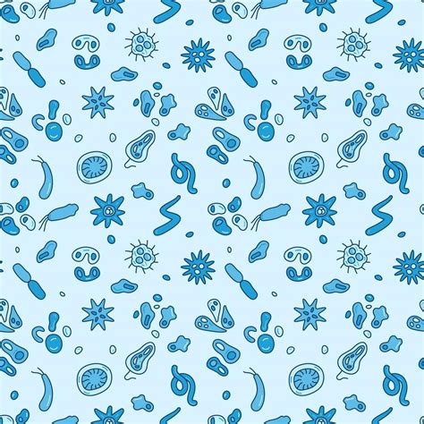Seamless Pattern With Bacteria And Biology Organisms Blue Symbols