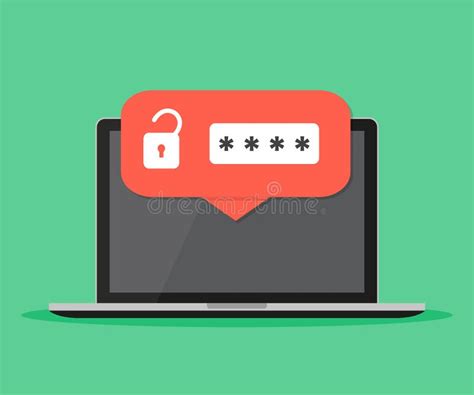 Desktop Computer With Unlocked Password Bubble Notification Flat