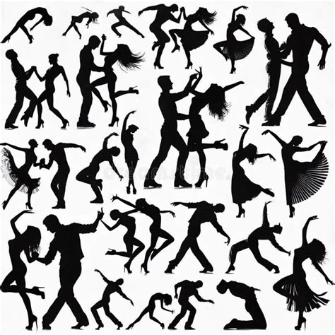 Dancing Silhouettes Graceful Figures In Motion On A White Background