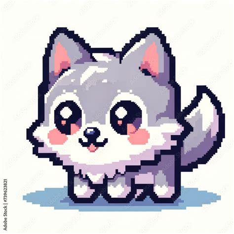 Pixel Art Of A Wolf With A White Background In The Style Of Early 90s