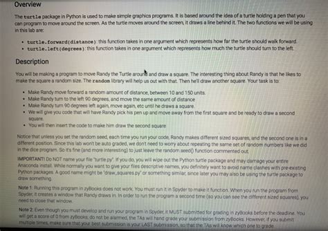 Solved Overview The Turtle Package In Python Is Used To Make