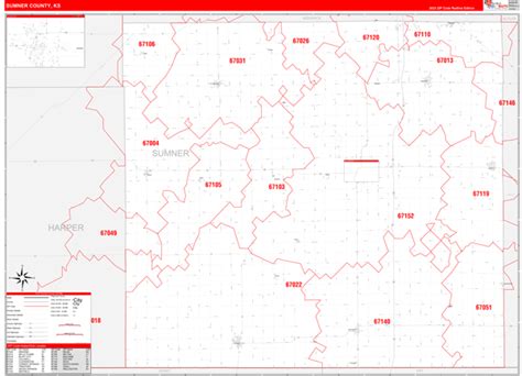 Sumner County Ks Zip Code Wall Map Red Line Style By Marketmaps Mapsales