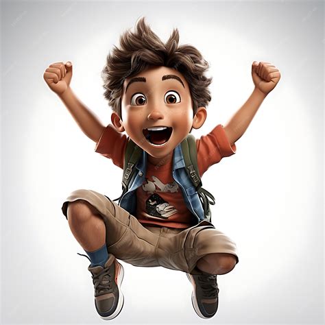Premium Photo 3d Render Of Energetic Boy Jumping In The Air Excited