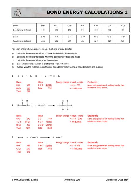 Chemsheets Gcse 1154 Bond Energy Calculations 1 Ans Mp830 Pdf