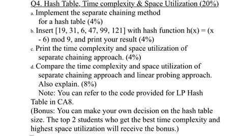 Solved Q4 ﻿hash Table Time Complexity And Space Utilization