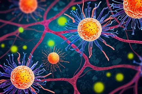 Detailed Microscopic Visualization Of Human Cells With Highlighting On The Nuclei And Cell