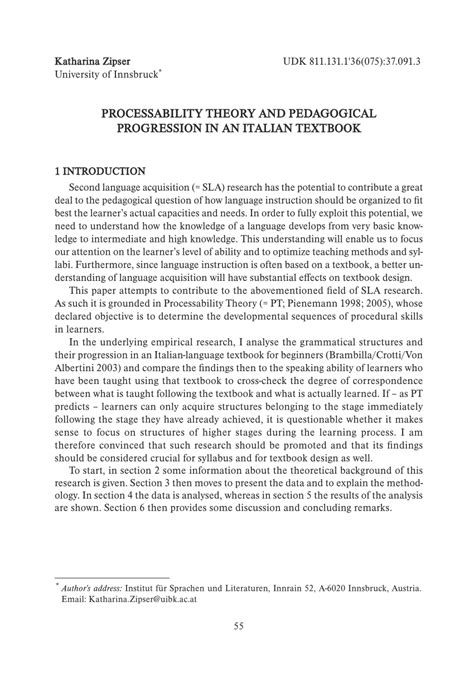 PDF Processability Theory And Pedagogical Progression In An Italian Textbook