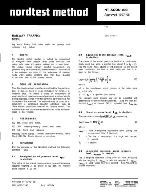 Nt Acou 098 Railway Traffic Noise Nordtest Method Pdf Microphone Decibel