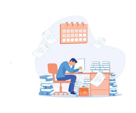 Premium Vector Stressed Frustrated Director Manager Hard Work Sitting Office Table Among Pile