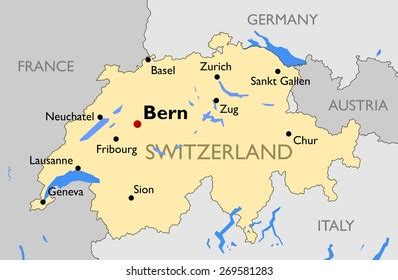 Lakes In Switzerland Map Map Of Switzerland With Lakes Hi Res Stock