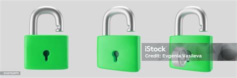 3d 녹색 잠금 해제 자물쇠 아이콘은 회색 배경에 격리 된 키로 설정되어 있습니다 열쇠 구멍으로 열린 자물쇠를 최소화합니다 기밀성 및 보안 개념 3d 만화 간단한 벡터