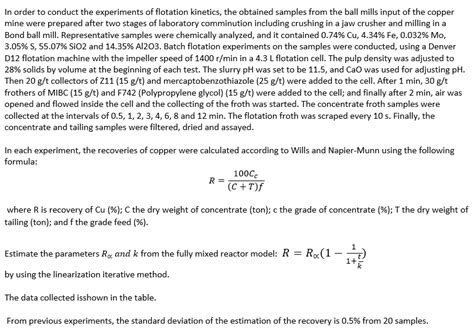 In Order To Conduct The Experiments Of Flotation Kinetics The Obtained S