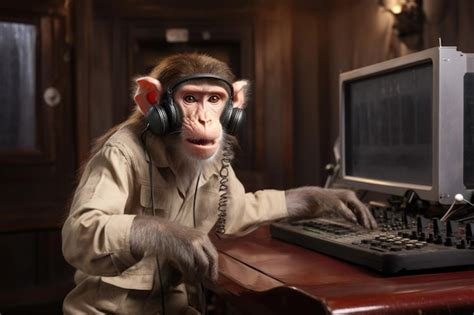 Premium Photo Monkey With Headphones Working As A Radio Host Created