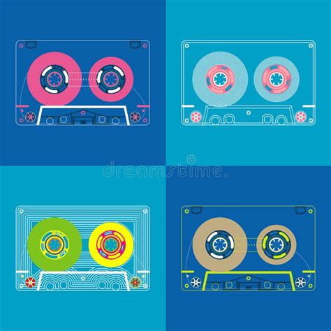 Cassette Tape Pattern 70s Style Colorful Two Tone Background Stock