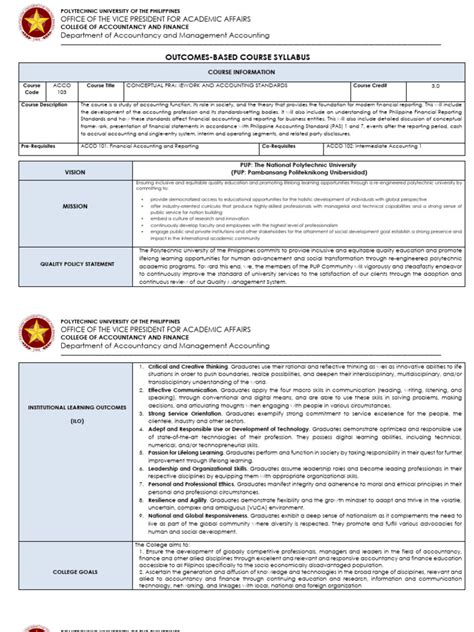 Syllabus Caf Acco 103 Conceptual Framework And Accounting Standards