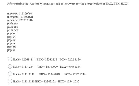 Solved After Running The Assembly Language Code Below What