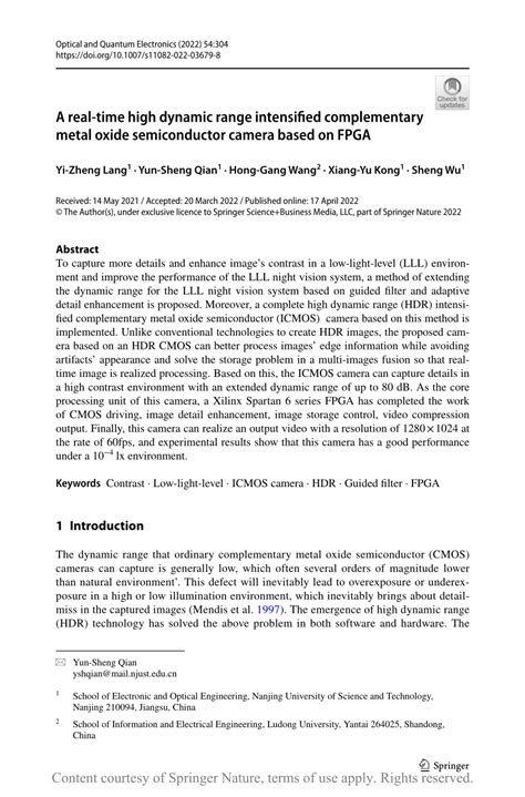 A Real Time High Dynamic Range Intensified Complementary Metal Oxide Semiconductor Camera Based