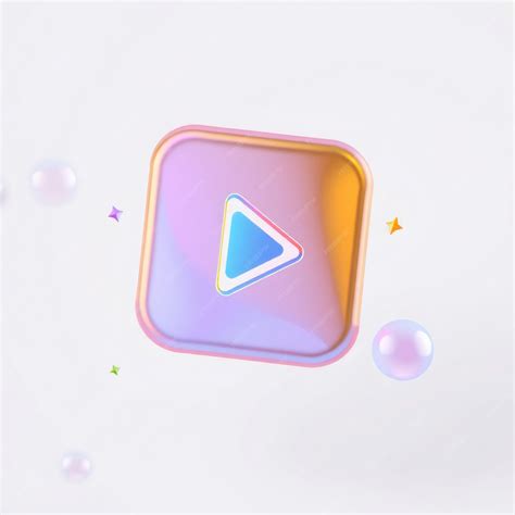 3d Play Button Icon With Iridescent Pastel Colors And Highlights On White Background Premium