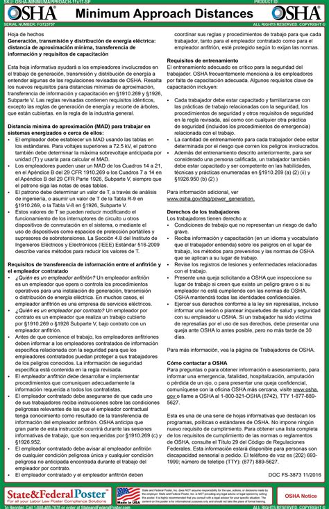 Osha Minimum Approach Distances Fact Sheet — State And Federal Poster