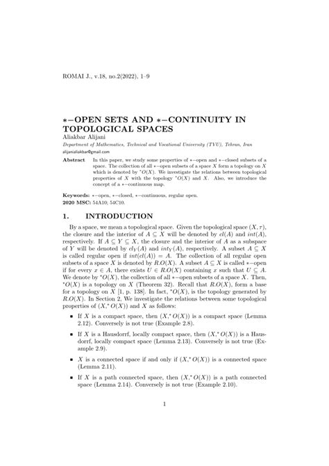 Pdf Open Sets And Continuity In Topological Spaces