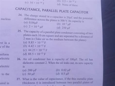 Capacitance Parallel Plate Capacitor 24 The Charge Stored In A Capacito
