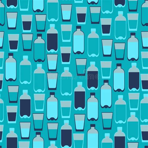 Seamless Pattern With Plastic Bottles And Glasses Stock Vector