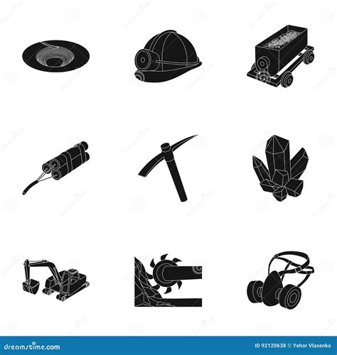 Set Of Icons About The Mine The Extraction Of Coal Minerals Protection Of The Miners