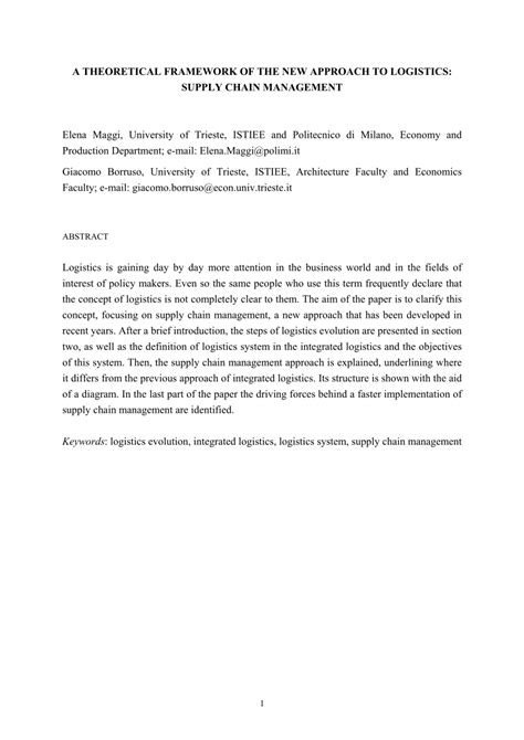 Pdf A Theoretical Framework Of The New Approach To Logistics Supply Chain Management