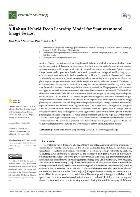 pdf a robust hybrid deep learning model for spatiotemporal image fusion