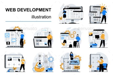 Web Development Flat Illustrations Vectors Graphicriver