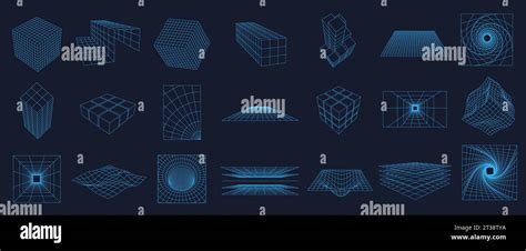 Wireframe Grid Elements 3d Mesh Structures Cyber Geometric Plane And