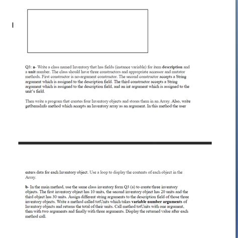 solved q3 a write a class named inventory that has fields